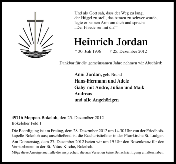 Traueranzeigen von Heinrich Jordan | noz Trauerportal