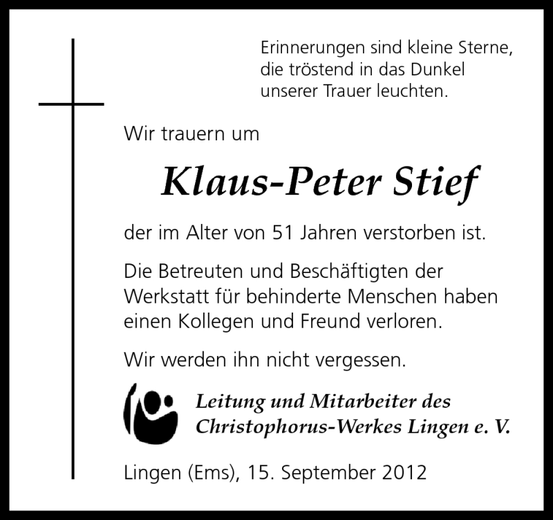 Traueranzeigen von Klaus-Peter Stief | noz Trauerportal