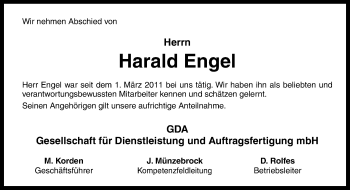 Traueranzeigen von Harald Engel | noz Trauerportal