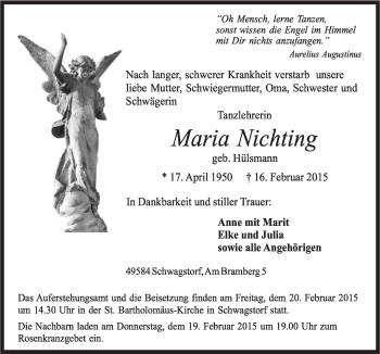 Traueranzeigen von Maria Nichting | noz Trauerportal