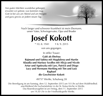 Traueranzeigen von Josef Kokott | noz Trauerportal