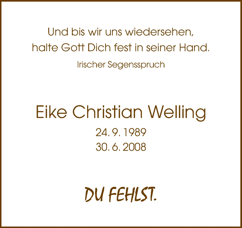 Traueranzeigen von Eike Christian Welling | noz Trauerportal