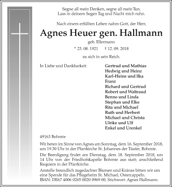 Traueranzeigen von Agnes Heuer | noz Trauerportal