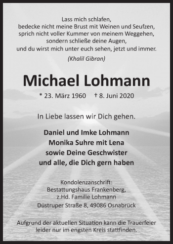Traueranzeigen von Michael Lohmann | noz Trauerportal