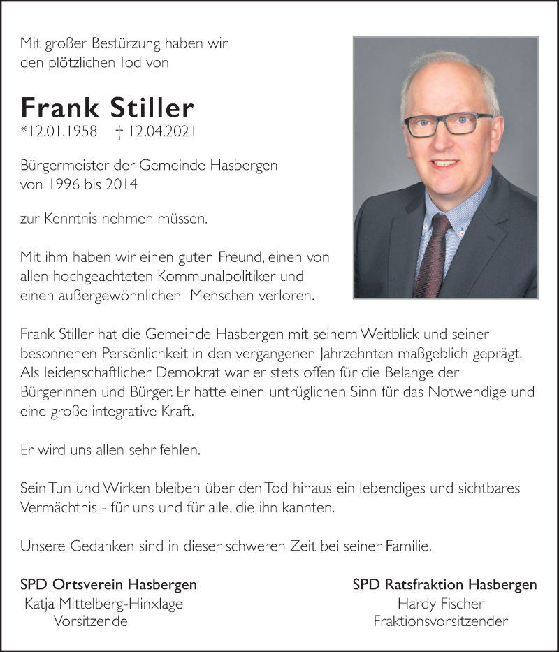 Traueranzeigen von Frank Stiller | noz Trauerportal
