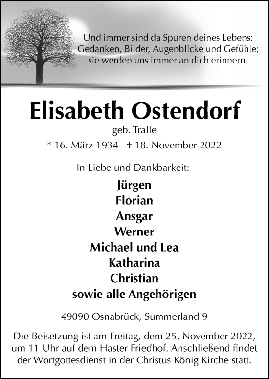 Traueranzeigen von Elisabeth Ostendorf | noz Trauerportal Traueranzeigen von Elisabeth Ostendorf | noz Trauerportal
