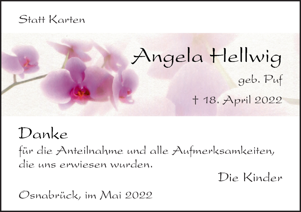 Traueranzeigen von Angela Hellwig | noz Trauerportal