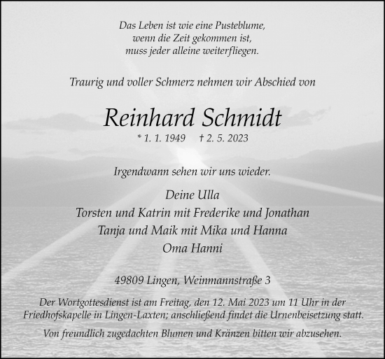 Traueranzeigen von Reinhard Schmidt | noz Trauerportal Traueranzeigen von Reinhard Schmidt | noz Trauerportal
