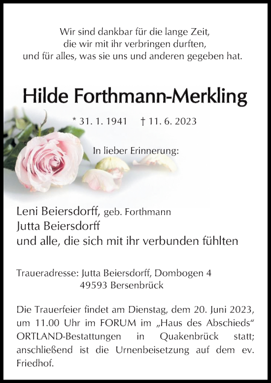 Traueranzeigen aus Bersenbrücker Kreisblatt | noz Trauerportal