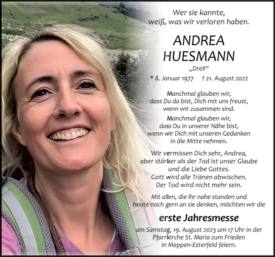 Traueranzeigen von Andrea Huesmann | noz Trauerportal