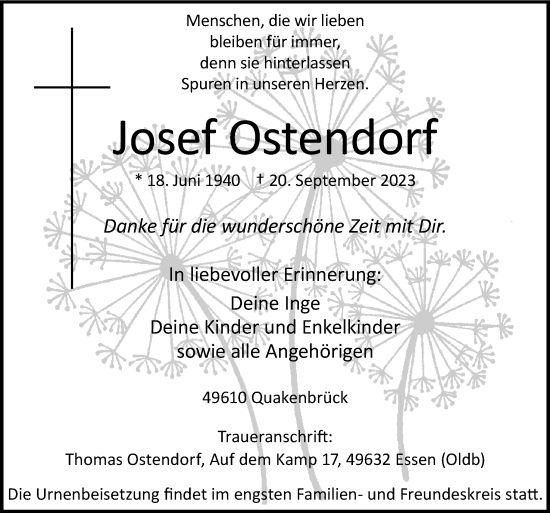 Traueranzeigen von Josef Ostendorf | noz Trauerportal Traueranzeigen von Josef Ostendorf | noz Trauerportal